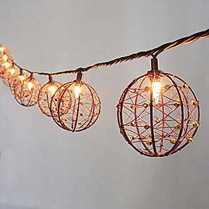 ZHONGXIN Outdoor Patio String Lights, 10 Mini Bulbs with Beaded Copper Wire Ball Style, UL Listed Connectable Weather-Resistant Indoor/Outdoor Decor Light for Home Pergola Garden Party Backyard …