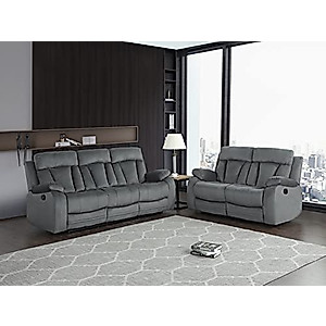 Blackjack Furniture Elton Microfiber Reclining Modern Living Room Loveseat, Sofa, Gray