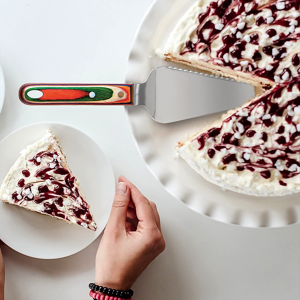 Baltique Marrakesh Collection Cake and Pie Server, Stainless Steel Wedding Cake Knife and Server with Comfortable Wooden Handle