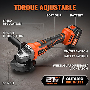 Angle Grinder Cordless,Cordless Grinder With Battery And Charger,4000mAh Batteries,21V,10000RPM Brushless Motor Metal Grinder,4-1/2'' Cutting Wheels, Flap Disc,Cordless Metal Cutting Tool