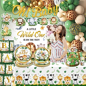 Cocomigo 260PCS Safari Baby Shower Decorations, Safari Jungle Baby Shower Decorations, Safari Plates and Napkins for Party, Safari Jungle Theme Baby Shower Decorations for Baby Shower Themes for Boys