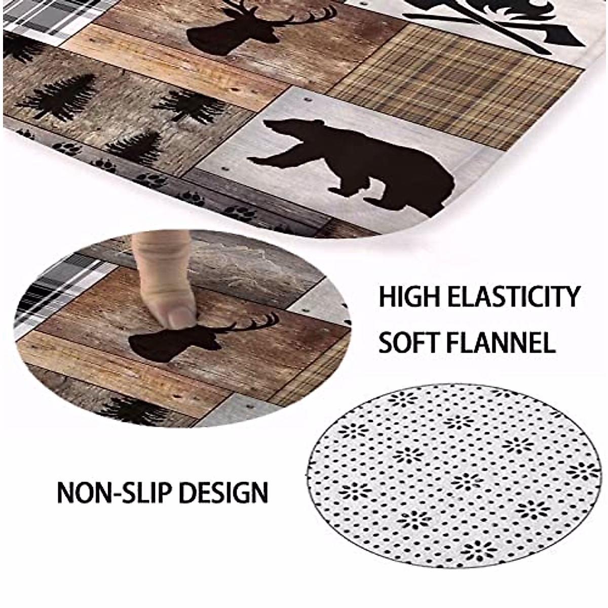 Dia Magico 4PCS Cabin Shower Curtain Set, Mountain Pine Tree Buffalo Plaid Bear Deer Elk Moose Forest Wildlife Woodland Animals Hunting Lodge Country Rustic Farmhouse Bathroom Decor, Non-slip Bath Mat