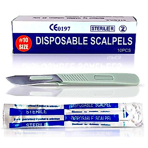 MedHelp Disposable Scalpel 10 Dermaplaning Tool Scalpel Blades 10 with Plastic Handle, High Carbon Steel Dermablade Blades #10 Surgical Blades, Scaple - Box of 10