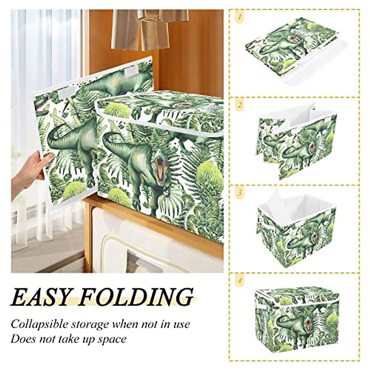 Kigai Wild Dinosaur Storage Basket with Lid Collapsible Storage Bin Fabric Box Closet Organizer for Home Bedroom Office 1 Pack