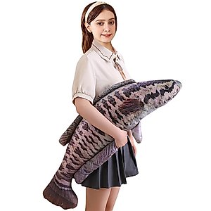 ELAINREN 3D Lifelike Fish Shape Plush Pillow Soft Big Carp Stuffed Toy Cushion, 80cm Giant Simulation Goldfish Plushie Decor Pillow Creative Gifts