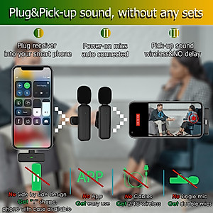 2 Pack Wireless Mini Lavalier Lapel Microphone for iPhone,Android Phone(2 in 1) - 80ft Cordless Clip on Dual Mics with Noise Reduction 5H Working Time for Video Recording Vlogging, YouTube, Interview