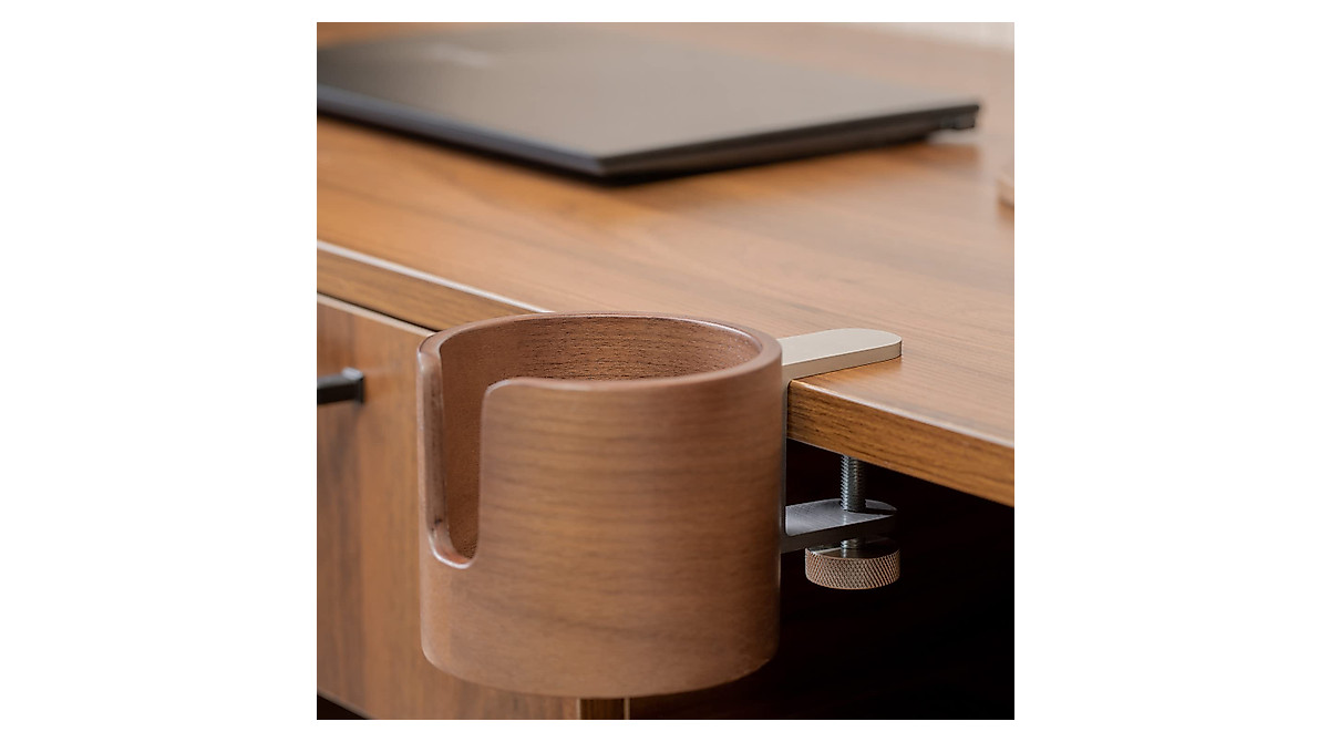 UrbanPlus Walnut Desk Cup Holder – Spill-Free Office & Gaming Accessory