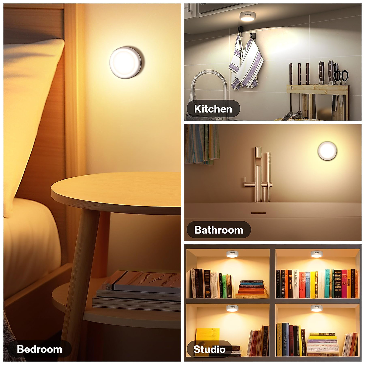 Puck Lights, Cadrim 13 Colors Changeable LED Puck lightings Battery Powered Dimmable Under Cabinet Lights, Battery Powered Under Counter Lights with 2 Wireless Remote Controls for Kitchen(6 Pack)