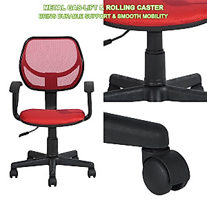Geniqua Red Mesh Office Chair Ergonomic Back Support Mid-Back Home Computer Chair Swivel Adjustable Task Chair, for Home Office