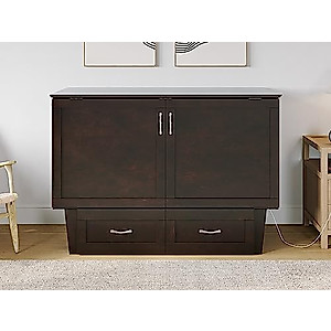 AFI, Monroe Murphy Bed Chest with 6 inch Memory Foam Folding Matttress, Built-in Charging Station and Storage Drawer, Full, Espresso