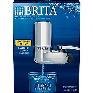 Brita Water Filter for Sink, Faucet Mount Water Filtration System for Tap Water, Reduces 99% of Lead, Chrome