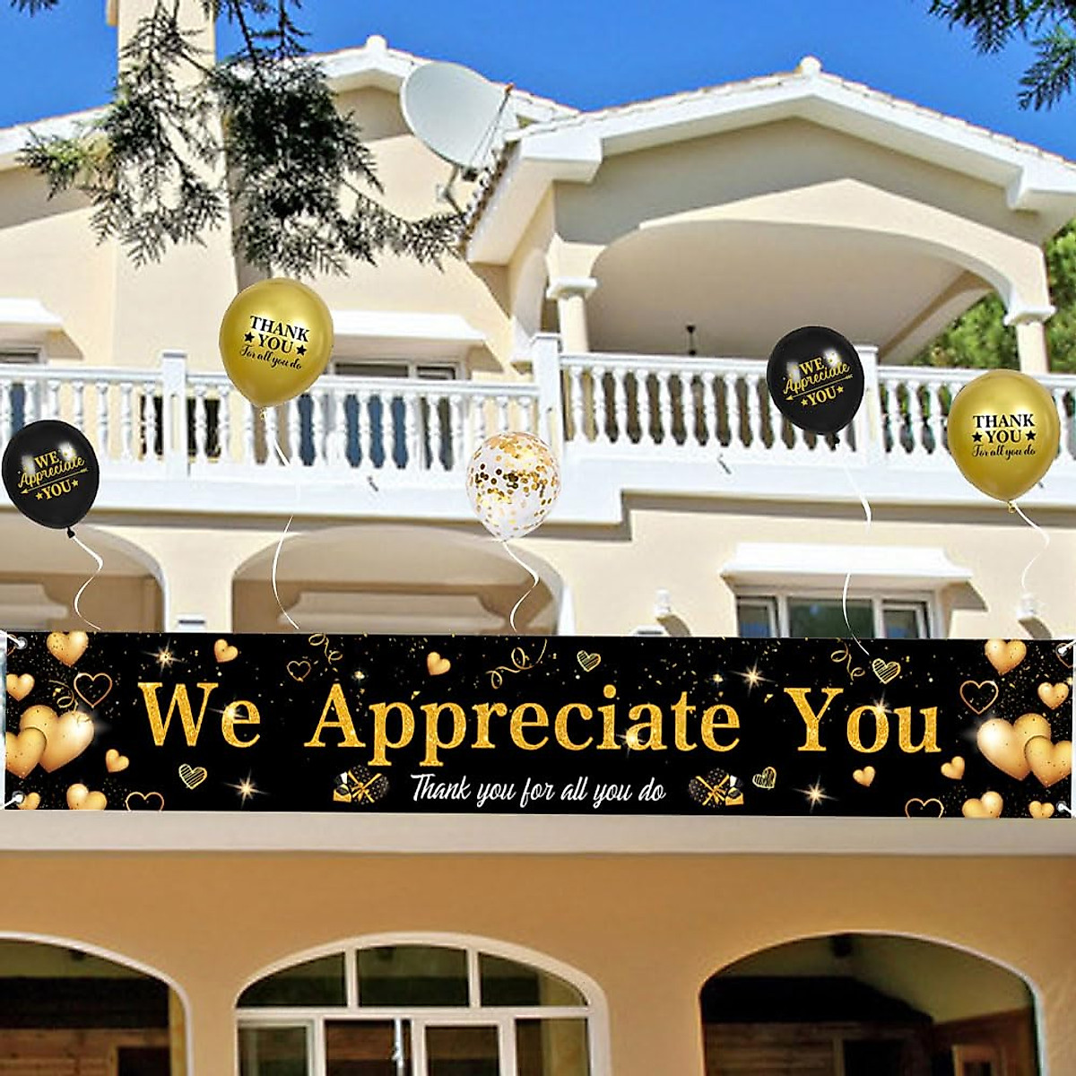 We Appreciate You Decorations Black Gold Appreciate You Banner Yard Sign with Balloons Thank You for All You Do Banner Perfect for Employee Staff Appreciation Gifts Appreciation Party Decor