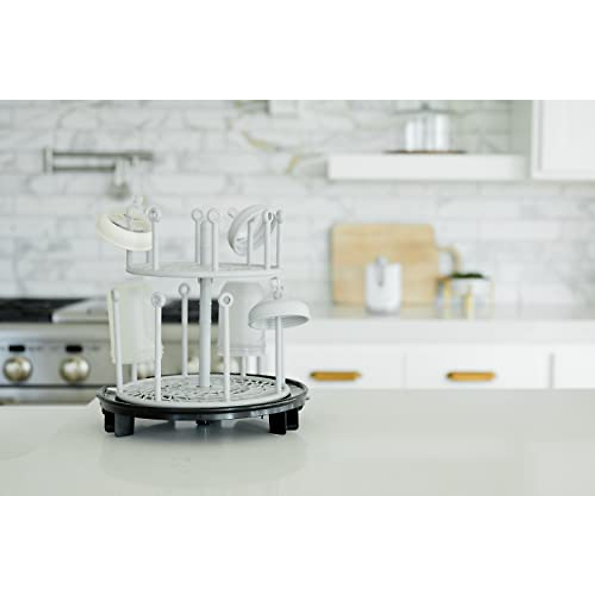The First Years Spin Stack Bottle Drying Rack — Black — 2-Tier Rotating Countertop Drying Rack for Up to 16 Bottles — Baby Essentials for Everyday Use