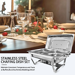 Jacgood Chafing Dish Buffet Set of 2, 8QT Rectangle Stainless Steel Food Warmer Kit with Lids Food Pans Bain Maries and Fuel Holders for Restaurant Catering Parties Weddings
