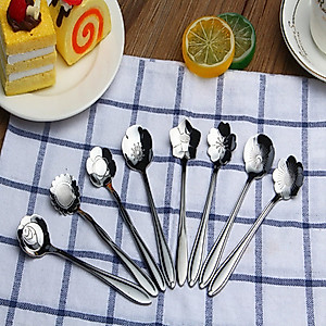 ERCRYSTO Stainless Steel Tableware Creative Flower Coffee Spoon, Stirring Spoon, Sugar Spoon, Stir Bar Spoon, Mixing Spoon, Tea Spoon, Ice Tea Spoon, Ice Cream Spoons, 8 Different Patterns in 1 Set