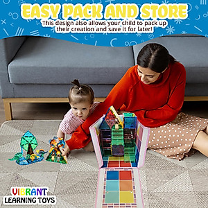 Vibrant Learning Toys Magnetic Tile Storage Bin & Interactive Play-Mat