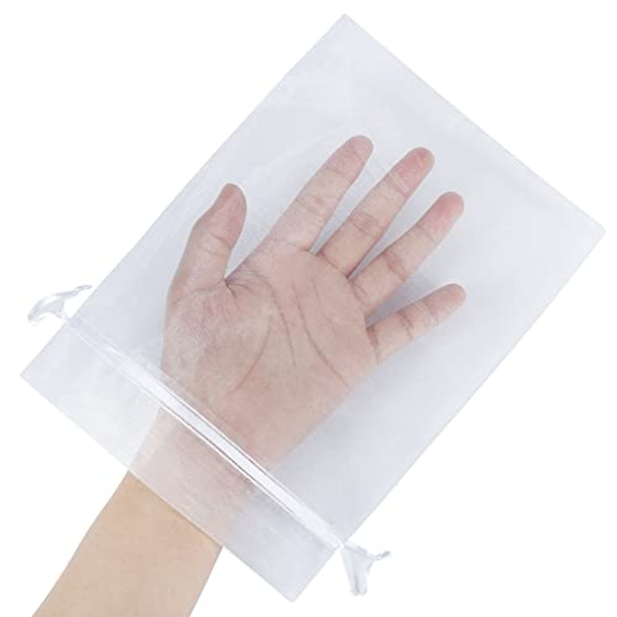 HRX Package 100pcs Sheer Organza Bags White, 6 x 9 inches Christmas Wedding Shower Party Favors Gift Drawstring Bags Large Mesh Jewelry Pouches