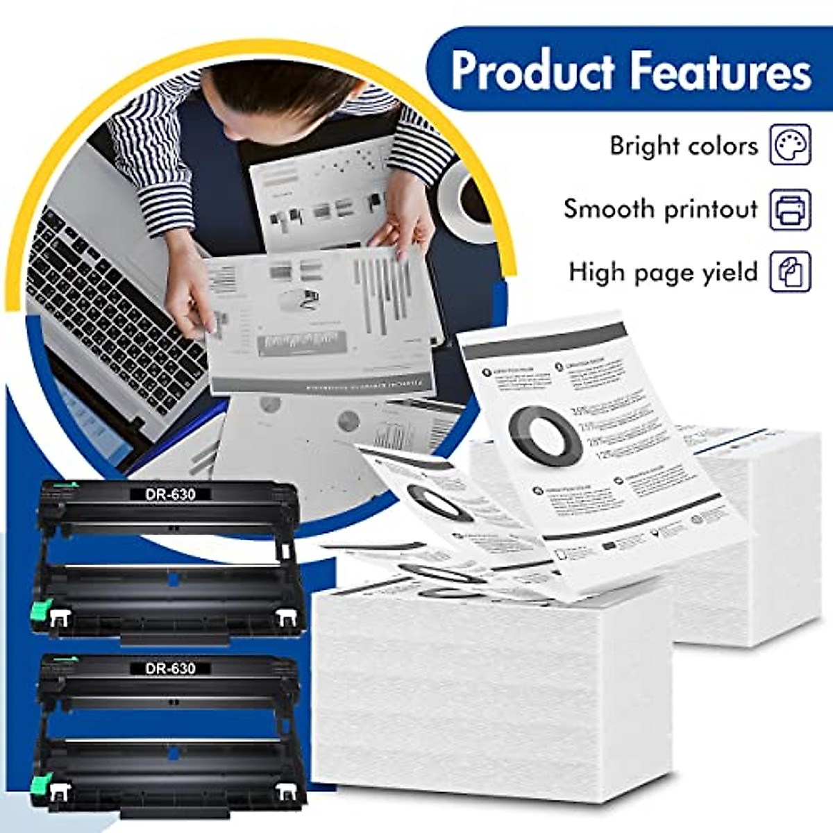 DR630 DR-630 Drum Unit 2-Pack Compatible Replacement for Brother DR630 DR-630 Drum Unit for Brother MFC-L2700DW HL-L2300D HL-L2340DW HL-L2380DW MFC-L2740DW DCP-L2540DW HL-L2305W HL-L2360DW Printer