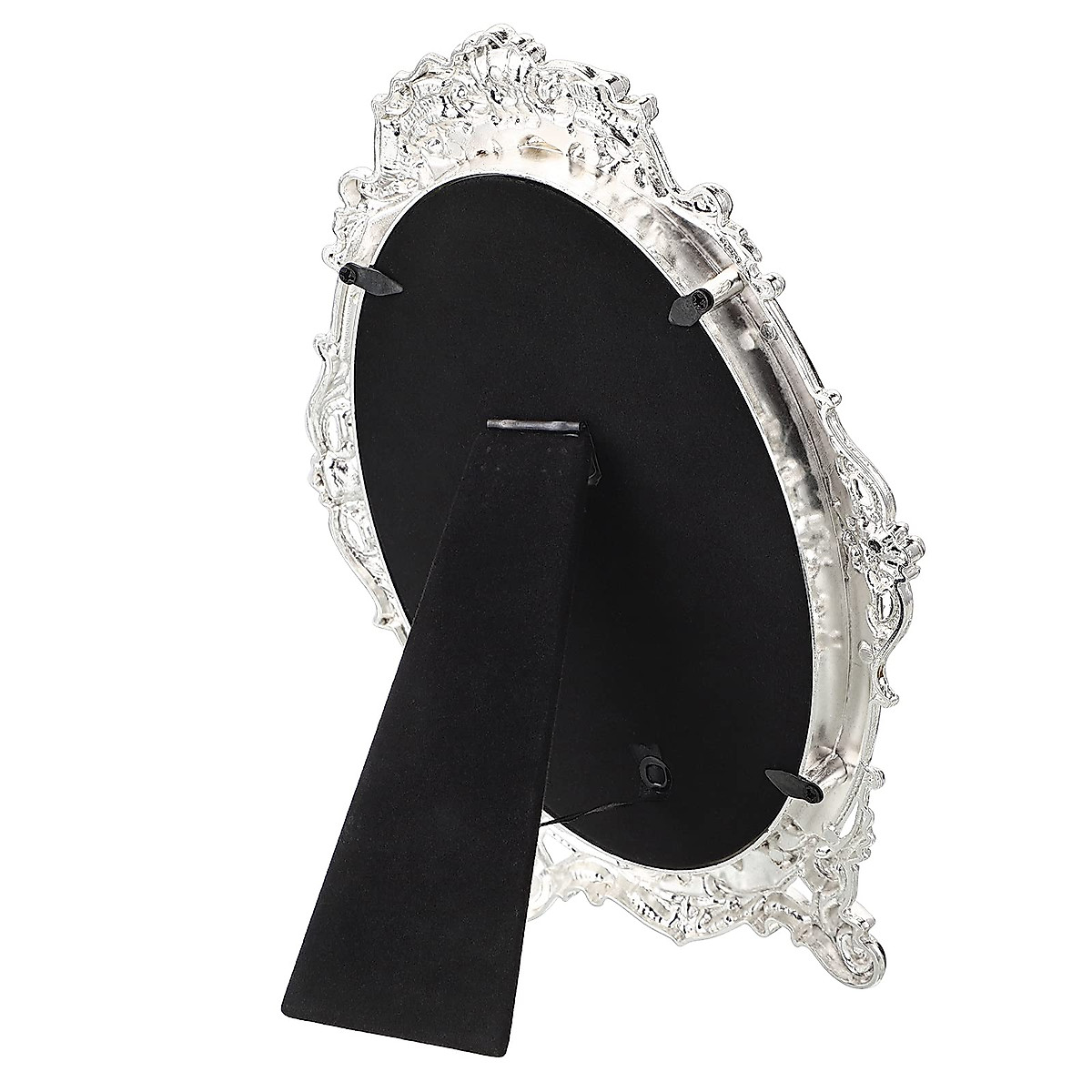 JUXYES Small Tabletop Dressing Mirror Vintage Metal Desktop Mirror with Stand, Antique Embossed Roses Countertop Makeup Mirror Retro Oval Cosmetic Decorative Mirrors for Table Centerpieces