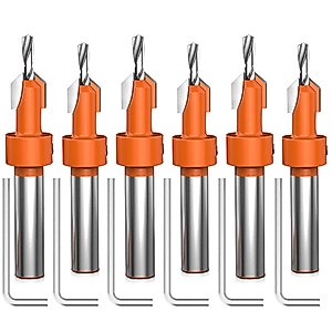 SENDRILL Wood Working Countersink Drill Bit Set Round Shank for Timber Working, with Hex Key Wrench（6PCS)