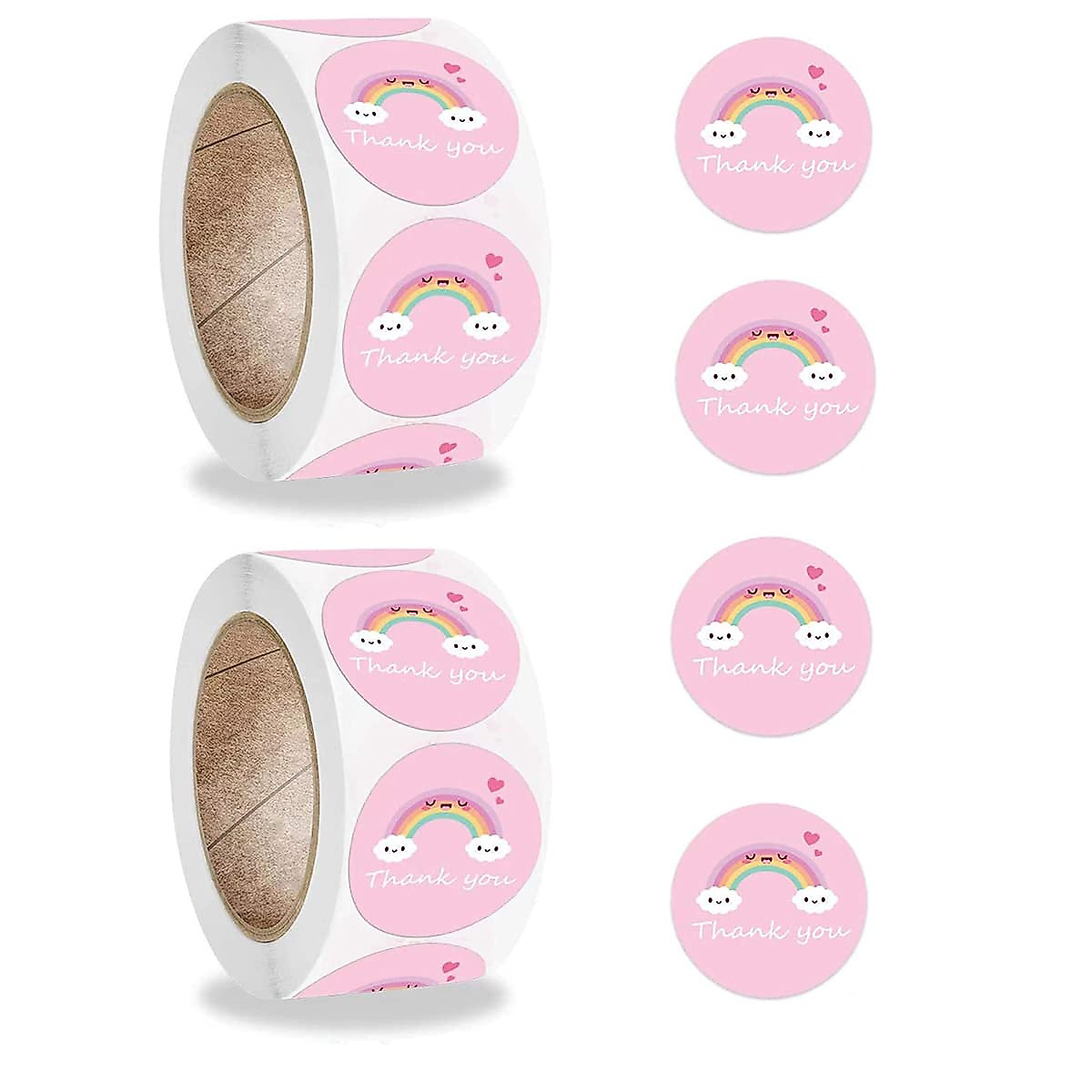 Bamsod 1'' Rainbow Thank You Stickers Roll of 1000 Pcs | 2 Rolls, Unique Design Patterns for Personal & Business Use | Small Business Supplies for Packaging Bags, Envelopes, Gifts