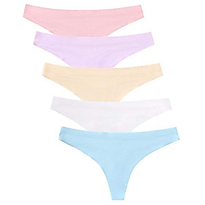 voenxe Seamless Thongs for Women No Show Thong Underwear Women 5-10 Pack (F-5 Pack Bright Color, Medium)