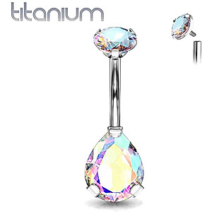 Covet Jewelry Titanium Internally Threaded Top Prong Set Pear CZ Belly Button Navel Rings (Aurora Borealis)