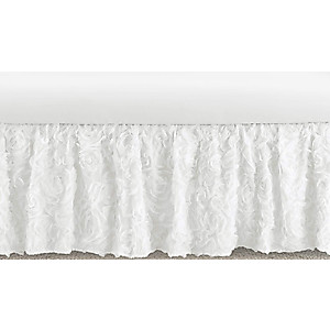 Sweet Jojo Designs White Floral Rose Girl Baby Nursery Crib Bed Skirt Dust Ruffle - Solid Flower Luxurious Elegant Princess Vintage Boho Shabby Chic Luxury Glam High End Roses