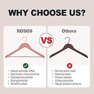 ROSOS Cedar Hangers for Closet 20 Pack, Wooden Hangers with Smooth Notches, Sturdy Cedar Wood Coat Hangers with 360 Rotating Hook Great for Refresh Closet