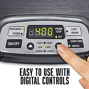 WESTON BRANDS 2-in-1 Indoor Electric Smoker & Programmable Slow Cooker, 6 Quart, With 3-Tier Smoking Rack for Meat, Cheese and More, Dishwasher Safe Crock, Temperature Probe, Black (03-2500-W)