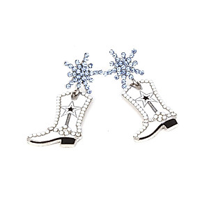 Handmade Western Cowgirl Beaded Cowboy Boot Drop Dangle Earrings Snowflower for Women Wedding Party Fancy Dress Costume Christmas Jewelry-Gold