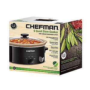 Chefman 5 Qt. Slow Cooker, All-Natural, Glaze & Chemical-Free Pot , Stovetop or Oven Cooking, Dishwasher Safe Crock; Naturally Nonstick & Paleo-Friendly, Low-Lead Stoneware, Bonus Recipes Included