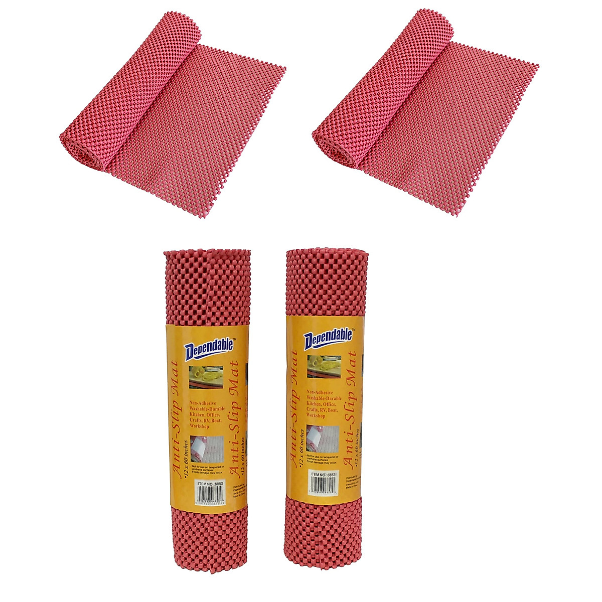 2 Pack Red Anti-Slip Mat Rug Non Skid - Shelf and Drawer Liner Trim to Fit 12 inch x 60 inch Each Roll