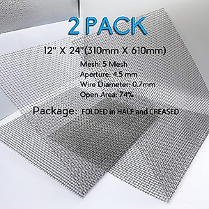 2PACK 304 Pretty Sturdy 12” X 24”(310mm X 610mm), 5 Mesh Wire Mesh Screen, Stainless Screen, Mesh Screen Never Rust, Hard and Heat Resisting Wire Mesh Used for Many Projects by Valchoose