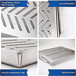 Extreme Salmon BBQ Grill Pan for Vegetables, Grill Topper Stainless Steel BBQ Grill Wok with Handles Professional Grill Cookware Grill Accessories for Barbecue Grills Outdoor Cooking