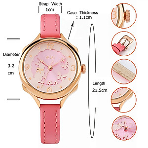 DREAMING Q&P Cute Bunny Women's Girl's Wrist Watches with Soft Pink Leather Strap Rose Golden Case fq062