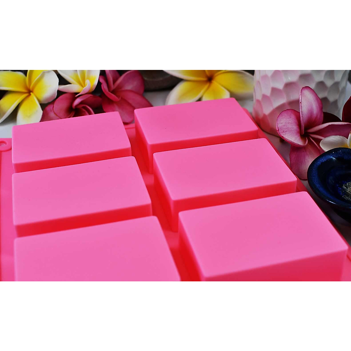 2PC Rectangular Oven Safe Silicone mold 6 Right-Sized Cavity multipurpose Tray for homemade Candle Crafting, Portion Chocolate/Lemon Bar, Ice Cube, Easy-Release, BPA-Free Food-Grade Dishwasher Safe