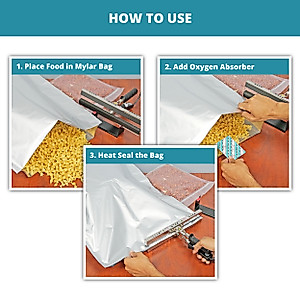 Dry-Packs 10 5 Gallon Mylar Bags with Oxygen Absorbers for Food Storage, 2000cc Oxygen Absorber, Long Term Food Storage Solution, Durable and Reliable Mylar Bags, 20"x30" Silver