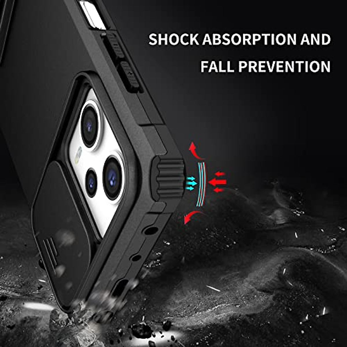 YOUULAR Case Compatible with Xiaomi Redmi Note 12 Pro 5G/Xiaomi Poco X5 Pro 5G Dimensional Bracket Sliding Window Mobile Phone Case Shockproof Protective Phone Cover Poco X5 Pro Military Cases Black