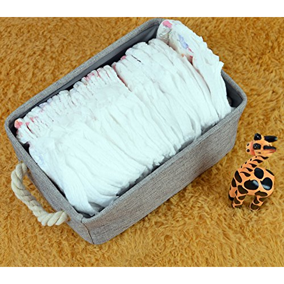 Decorative Storage Basket Bin with Lip, Collapsible Storage Box for House Organizer. (12.2 x 8.3 x 5.1inch, Grey)