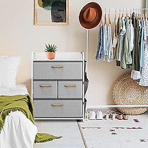 Nestl Fabric Dresser Organizer, 4 Drawer Dresser, Storage Dresser for Closet Storage - Small Dresser for Bedroom, Nursery, & Closet with Shoe Rack, Easy to Pull Wood Handles & Textured Wood Top - Gray