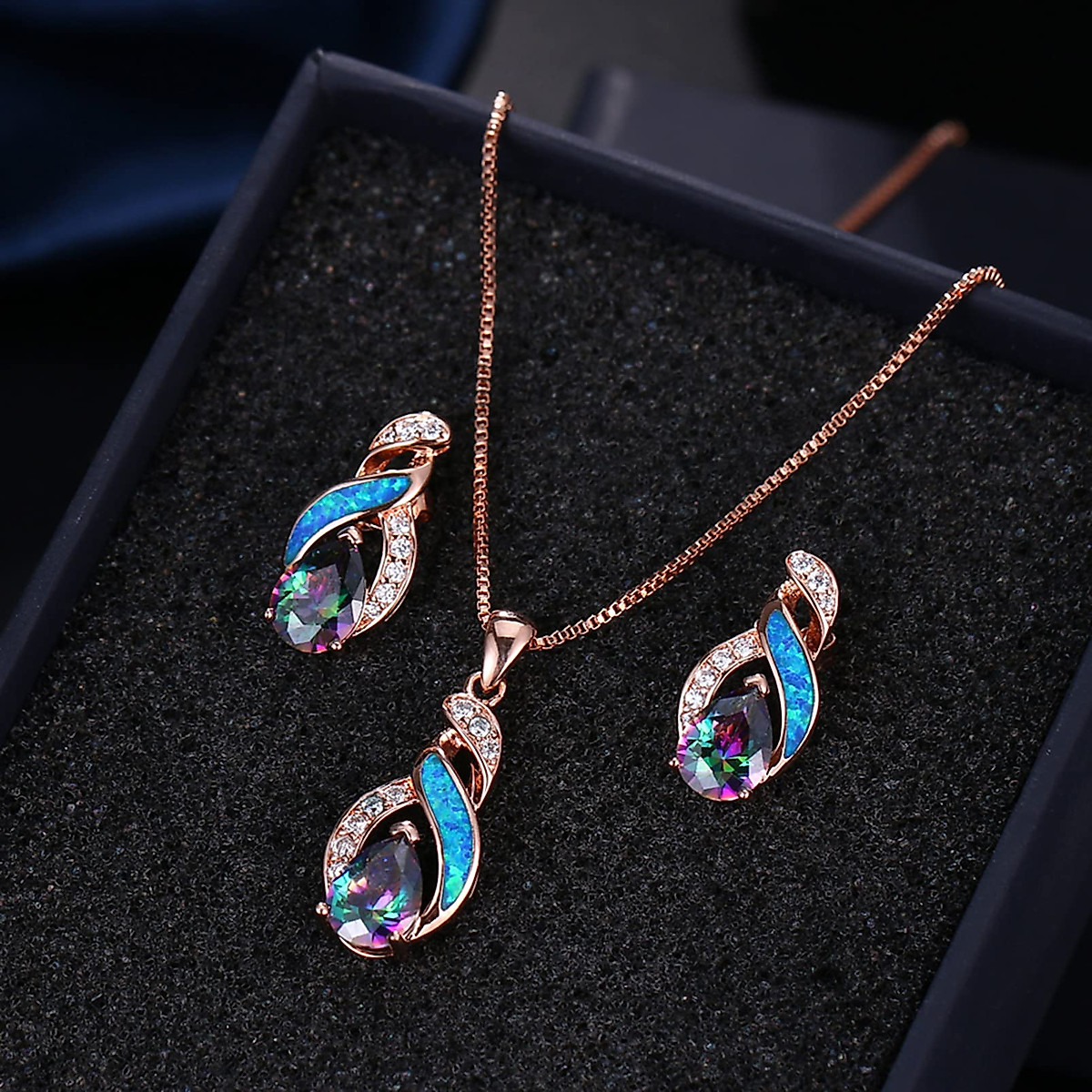 Hermosa Jewelry Sets for Women,Australian Created Opal Pendant Necklace Earrings Hypoallergenic Jewelry Mother's Day Christmas Gifts (JS2)
