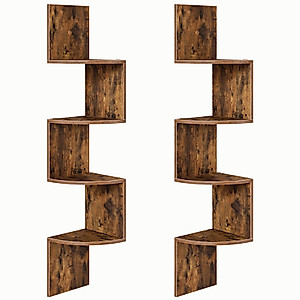 HOOBRO Corner Shelf Wall-Mounted, Set of 2 Floating Corner Shelves, 4-Tier Corner Bookshelves for Wall Decor in Living Room, Bedroom, Bathroom, Home Office, Rustic Brown BF25BJP201