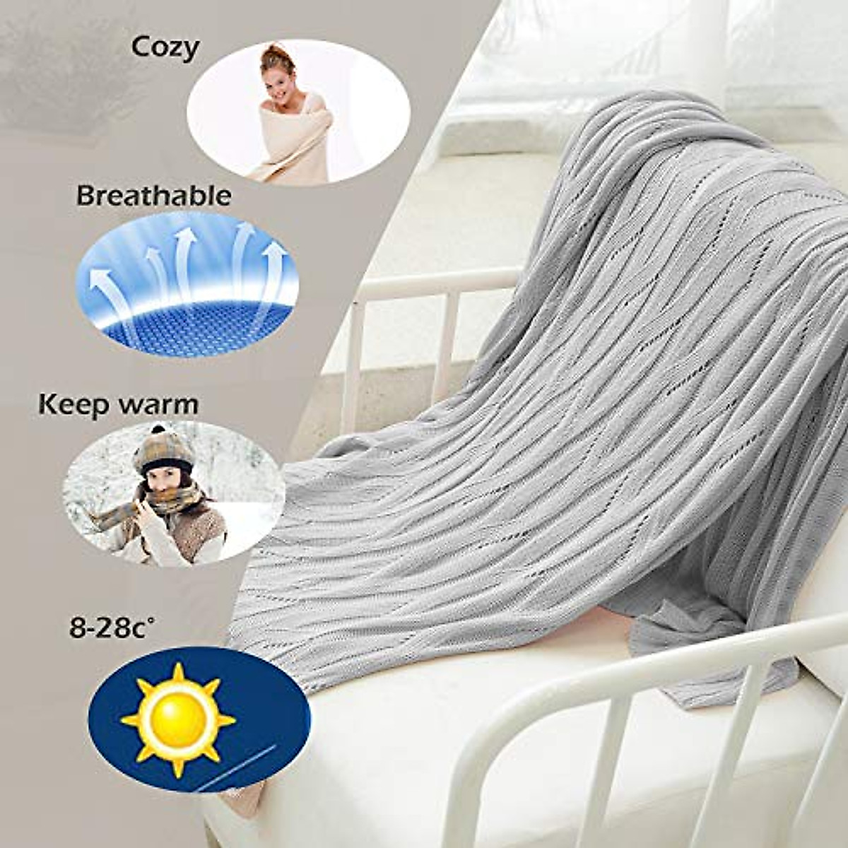 Lightweight Cooling Summer Throw Blanket, 100% Bamboo Fiber Made, Silky-Soft Smooth Knit Throws for Sofa/Bed/Travel, 47”X70”