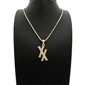BLINGFACTORY GOLD PT ICED MGK XX PENDANT & 2mm 18" 20" 24" BOX CHAIN HIP HOP NECKLACE (24" Chain)