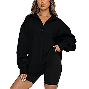 KOJOOIN Womens Long Sleeves 1/4 Zip Pullover Golf Polo Shirts Sports Athletic Shirts(Black L)