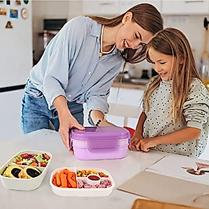Caperci Stackable Bento Box Adult Lunch Box - 3 Layers All-in-One Lunch Containers with Multiple Compartments for Adults & Kids, 55 oz Large Capacity, Built-in Utensil Set & BPA Free (White)