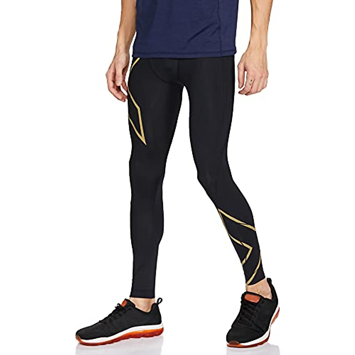 2XU Men's Light Speed Compression Tights - Lightweight & Flexible Support for Improved Running Performance - Black/Gold Reflective - Size Medium