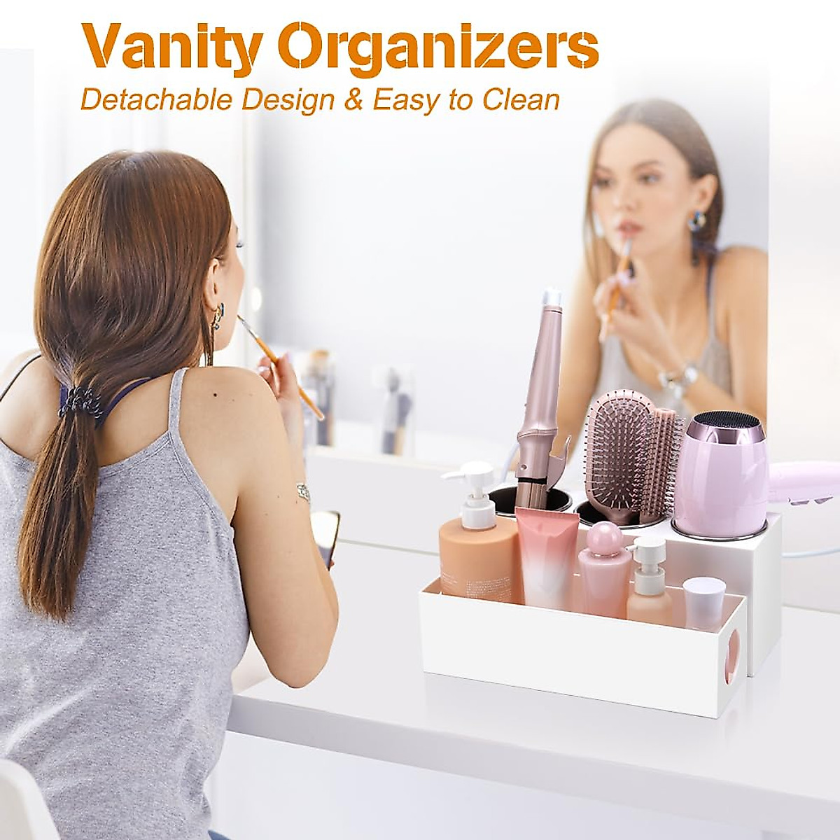 GFWARE Hair Tool Organizer - Bathroom Vanity Organizers and Storage, Hair Styling Accessories Hot Tools Organizer Hair Dryer, Blow Dryer, Curling Iron, Flat Iron, Hair Straightener, White