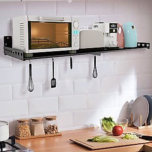 NG NOPTEG Wall-Mounted Microwave Shelf, Microwave Oven Rack Stainless Steel Oven Bracket Kitchen Microwave Rack, Space Saving, Sturdy